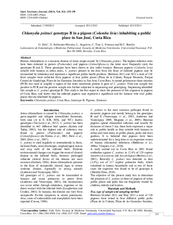 (PDF) Chlamydia psittaci genotype B in a pigeon (Columba livia ...