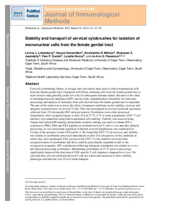 (PDF) Stability and transport of cervical cytobrushes for isolation of ...
