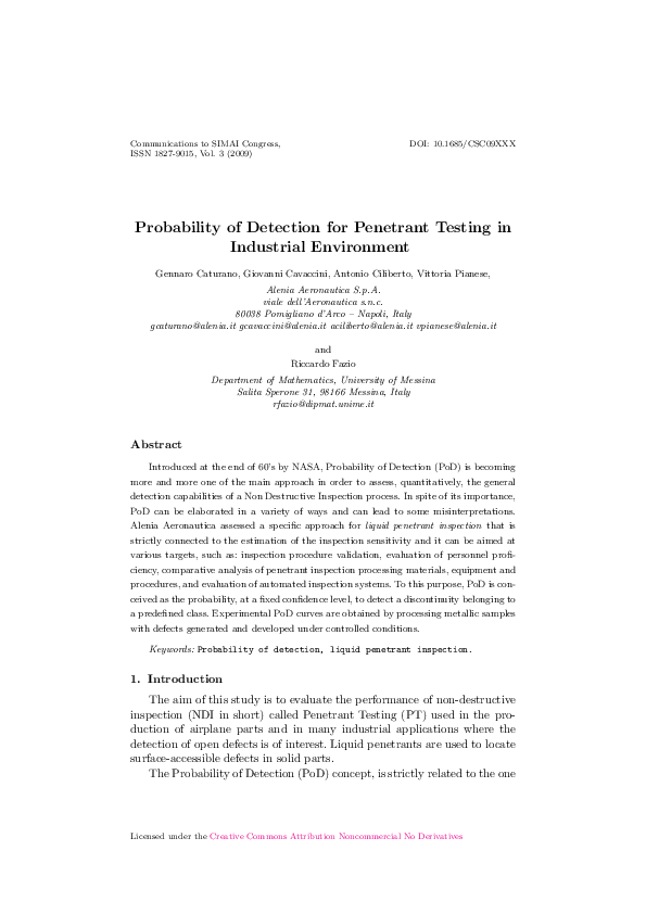 (PDF) Probability of Detection for Penetrant Testing in Industrial ...