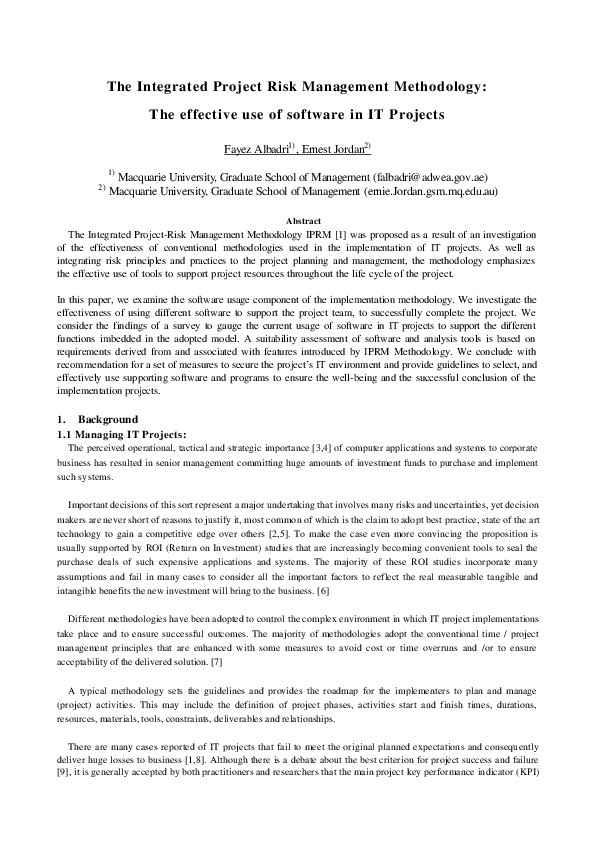 (PDF) The Integrated Project Risk Management Methodology: The effective ...
