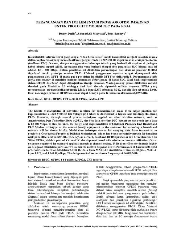 (PDF) Perancangan Dan Implementasi Prosesor Ofdm Baseband Untuk Prototipe Modem PLC Pada Fpga
