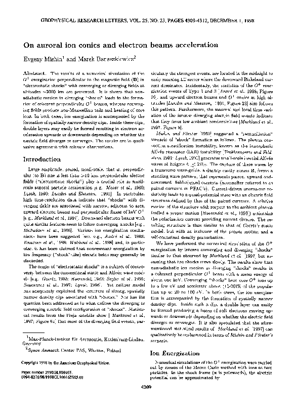 (PDF) On auroral ion conics and electron beams acceleration