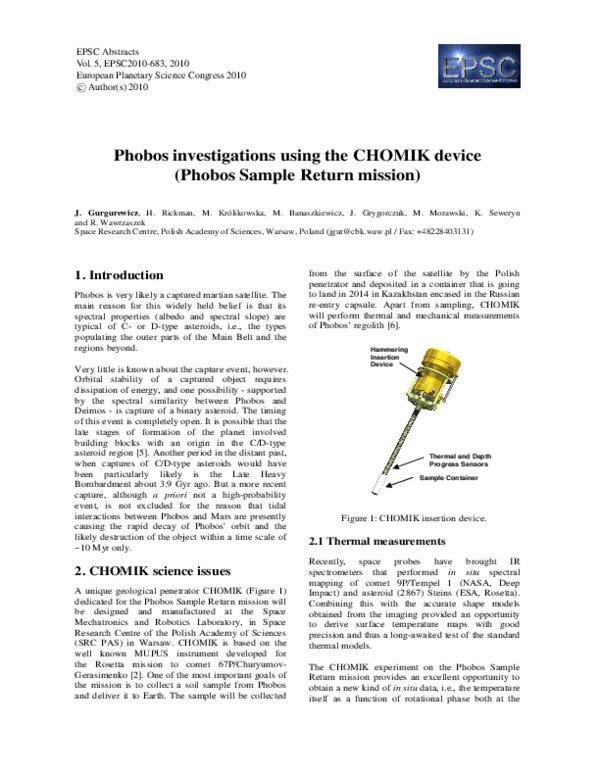 (PDF) Phobos investigations using the CHOMIK device (Phobos Sample ...