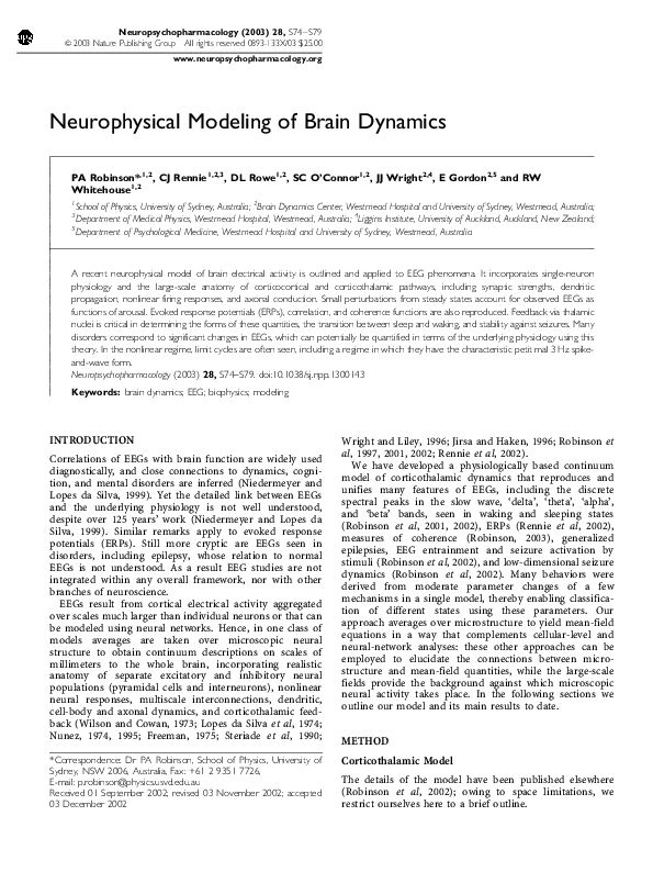 (PDF) Neurophysical modeling of brain dynamics | Donald Rowe - Academia.edu