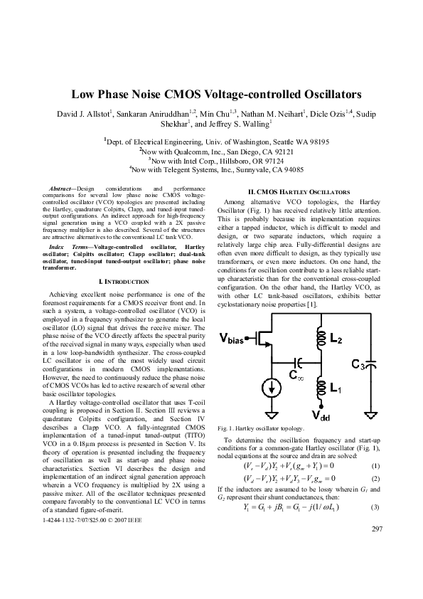 Pdf Low Phase Noise Cmos Voltage Controlled Oscillators