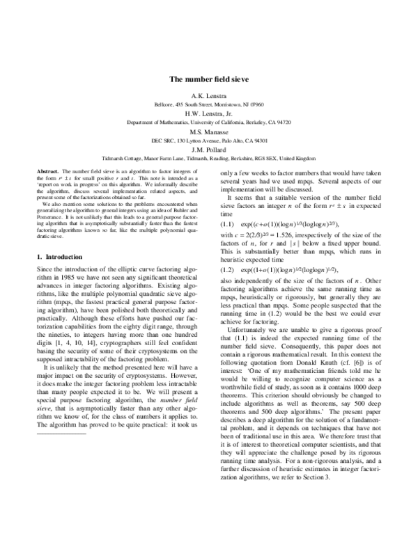 (PDF) The number field sieve