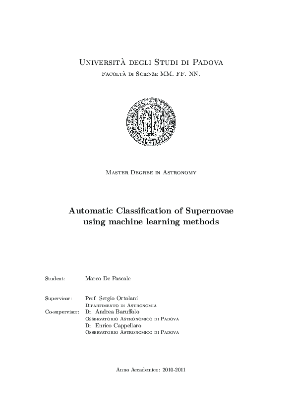 (PDF) Automatic Classification of Supernovae using machine learning methods