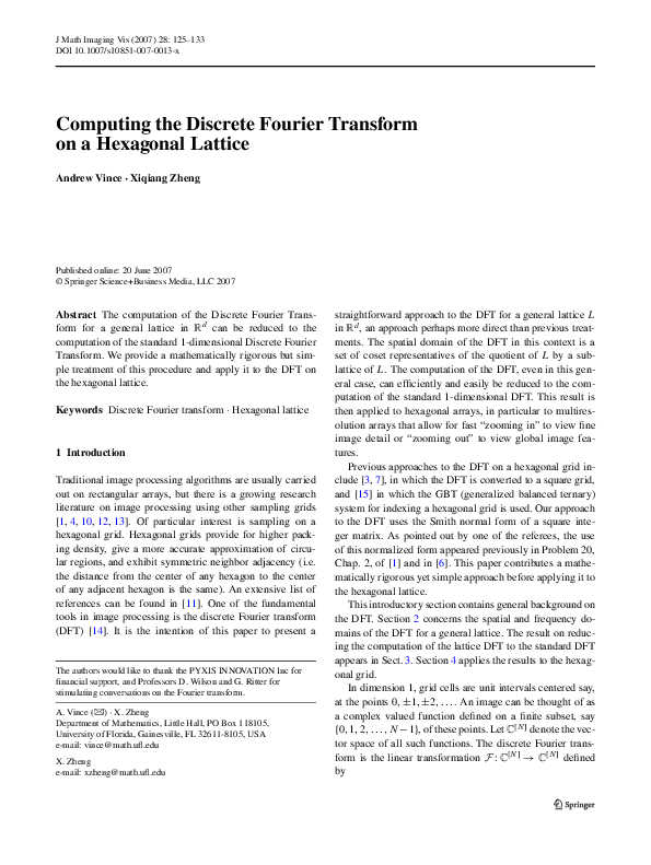 Computing The Discrete Fourier Transform On A Hexagonal Lattice