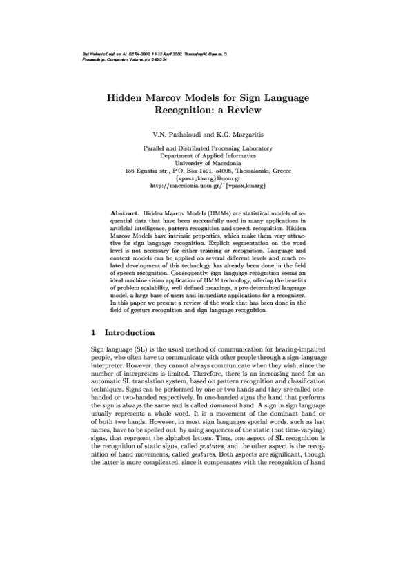 (PDF) Hidden Marcov Models for sign Language Recognition: a Review