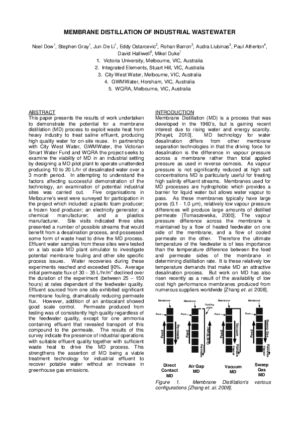 (PDF) Membrane distillation of industrial wastwater | David Halliwell - Academia.edu