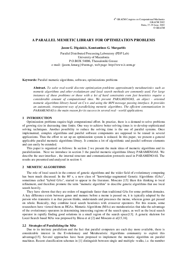Pdf Paramenoas A Parallel Memetic Algorithm Library