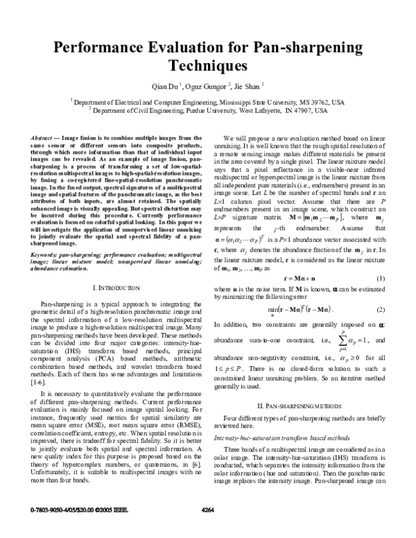 (PDF) Performance evaluation for pan-sharpening techniques