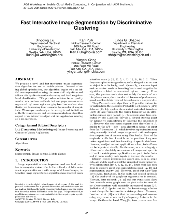 Pdf Fast Interactive Image Segmentation By Discriminative Clustering