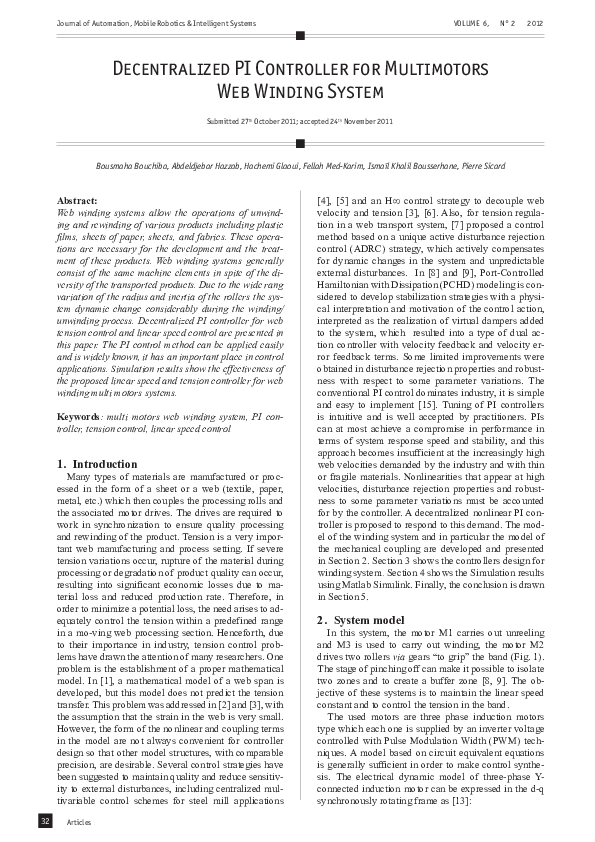 (PDF) Decentralized PI Controller for Multimotors Web Winding System