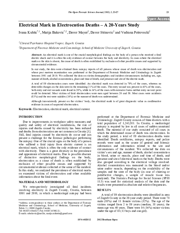 (PDF) Electrical Mark in Electrocution Deaths – A 20-Years Study