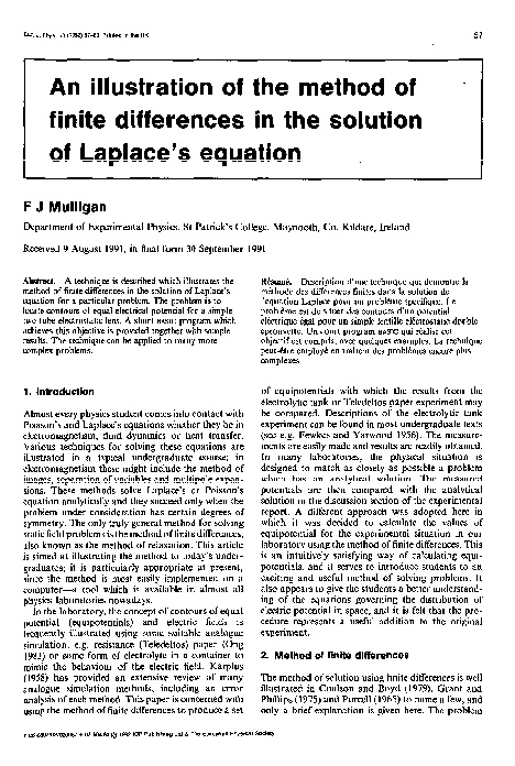 (PDF) An illustration of method of finite differences in the solution of Laplace's equation