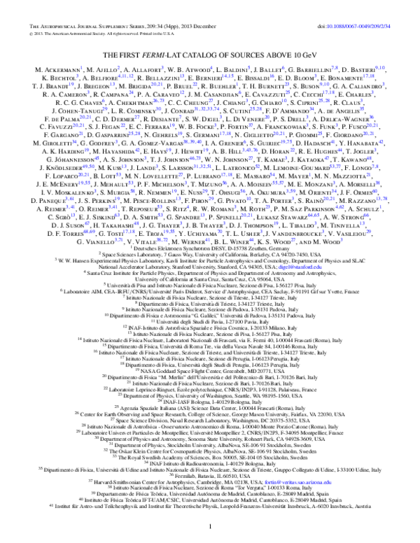 (PDF) THE FIRST FERMI -LAT CATALOG OF SOURCES ABOVE 10 GeV