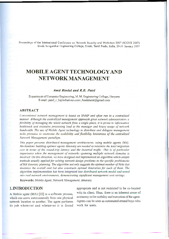 (PDF) Mobile Agent Technology and Network Management