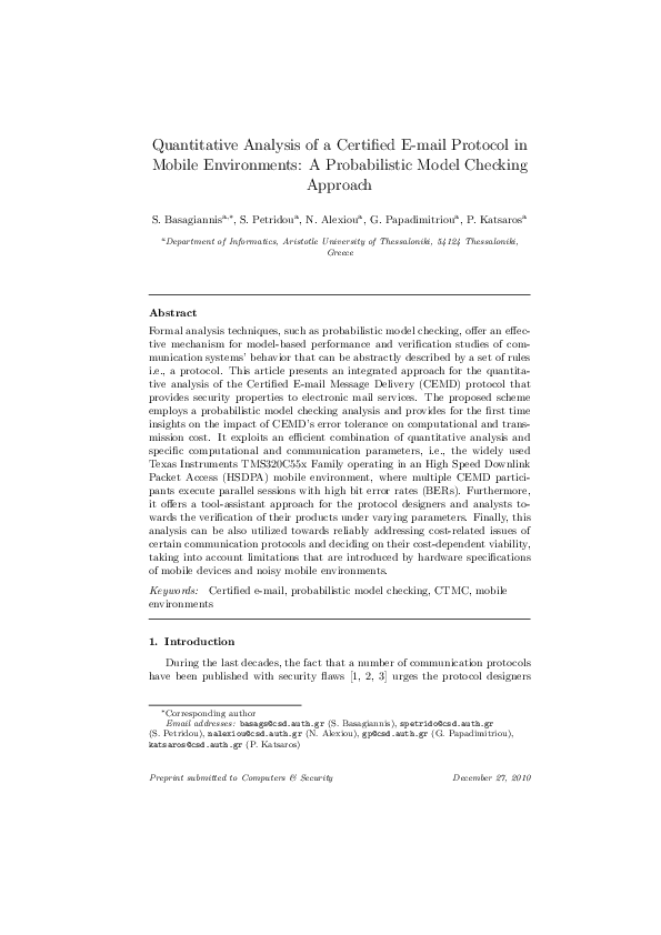 (PDF) Quantitative analysis of a certified e-mail protocol in mobile environments: A ...