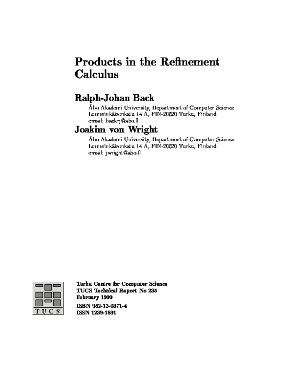 (PDF) Products in the Refinement Calculus