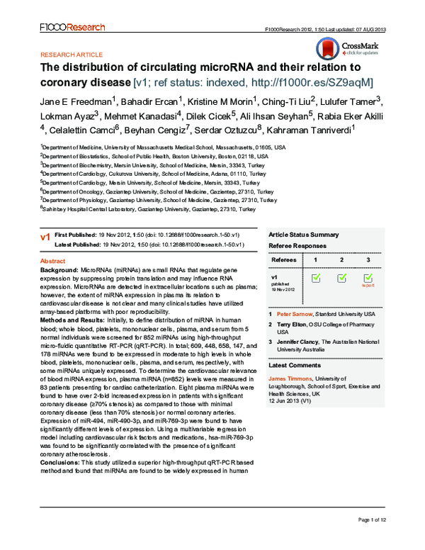 (PDF) The distribution of circulating microRNA and their relation to
