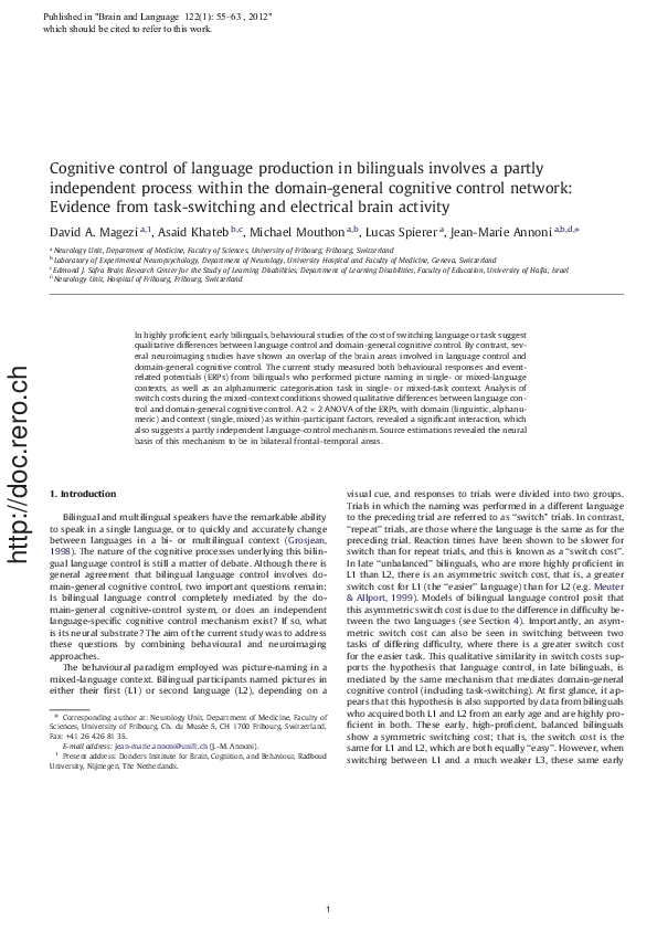 (PDF) Cognitive control of language production in bilinguals involves a partly independent ...
