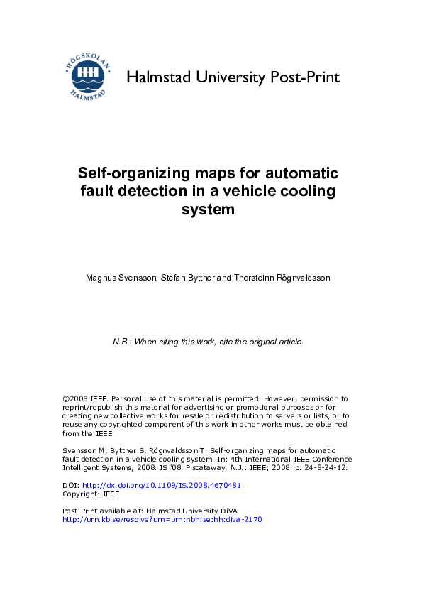 (PDF) Self-organizing maps for automatic fault detection in a vehicle cooling system