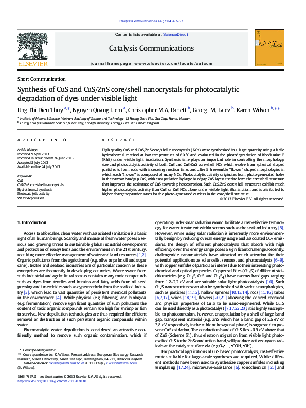(PDF) Synthesis of CuS and CuS/ZnS core/shell nanocrystals for ...