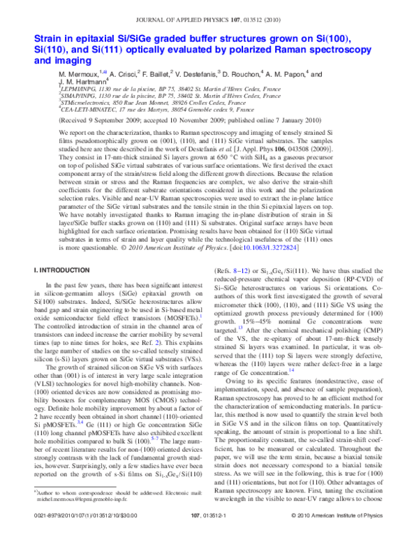 (PDF) Strain in epitaxial Si/SiGe graded buffer structures grown on Si (100), Si (110), and Si ...