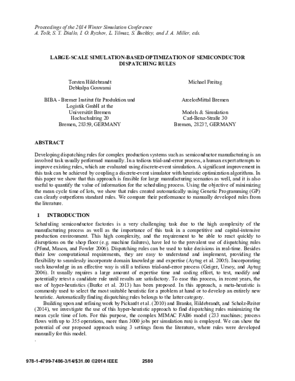 (PDF) Large-scale simulation-based optimization of semiconductor dispatching rules
