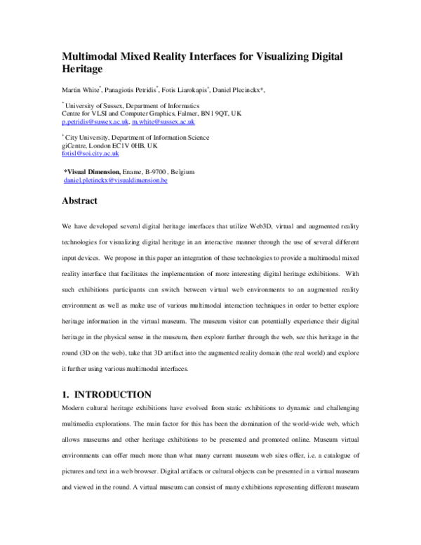 (PDF) Multimodal Mixed Reality Interfaces for Visualizing Digital Heritage