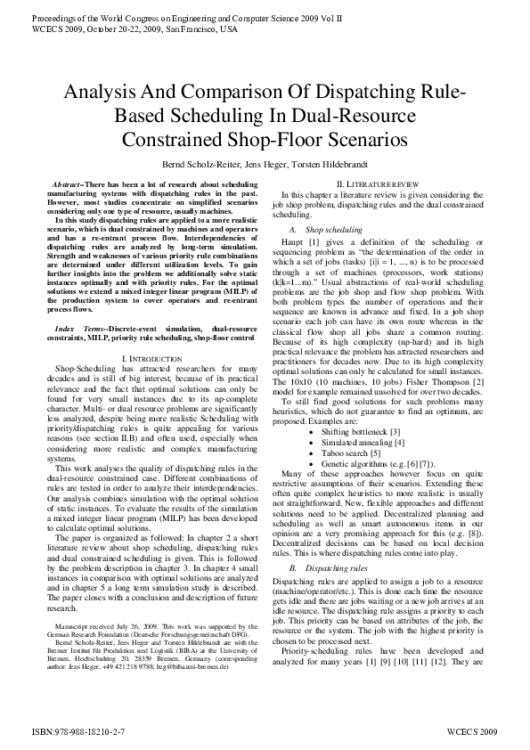 (PDF) Analysis And Comparison Of Dispatching Rule-Based Scheduling In Dual-Resource Constrained ...