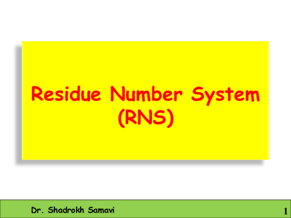 Pdf Residue Number System Rns Shadrokh Samavi 