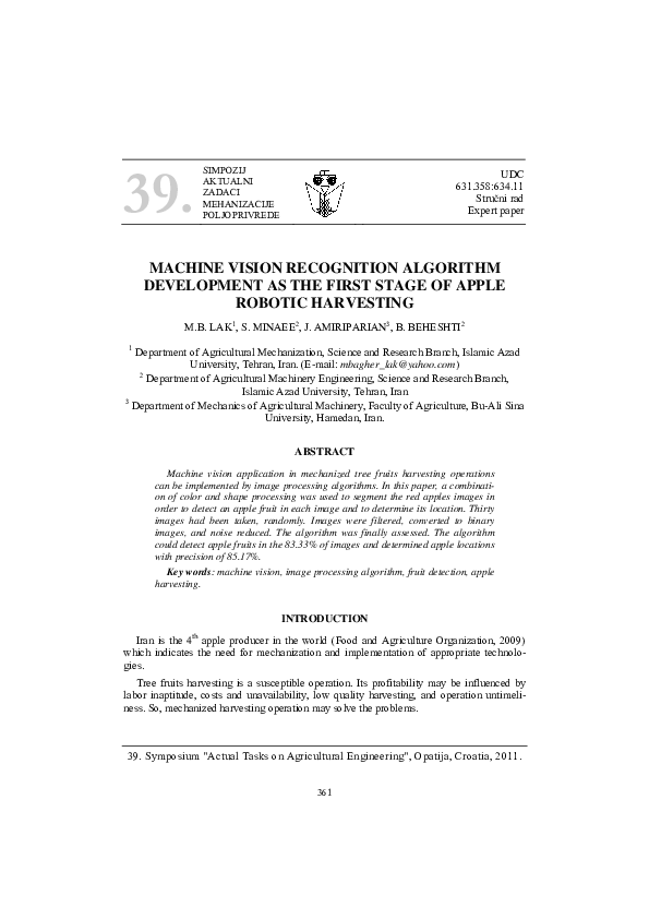 Pdf Machine Vision Recognition Algorithm Development As The First 6489