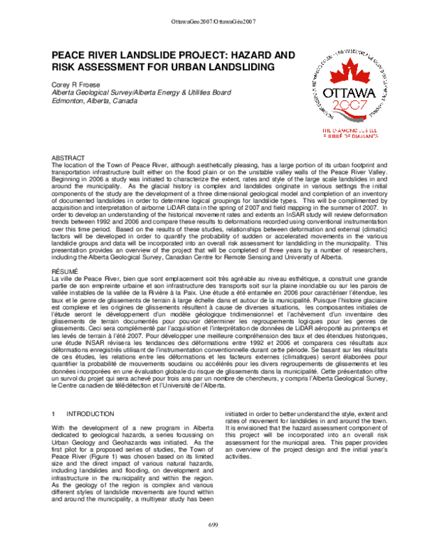 (PDF) Peace River Landslide Project: Hazard and Risk Assessment for ...