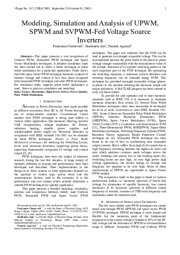 Pdf Modeling Simulation And Analysis Of Upwm Spwm And Svpwm Fed Voltage Source Inverters