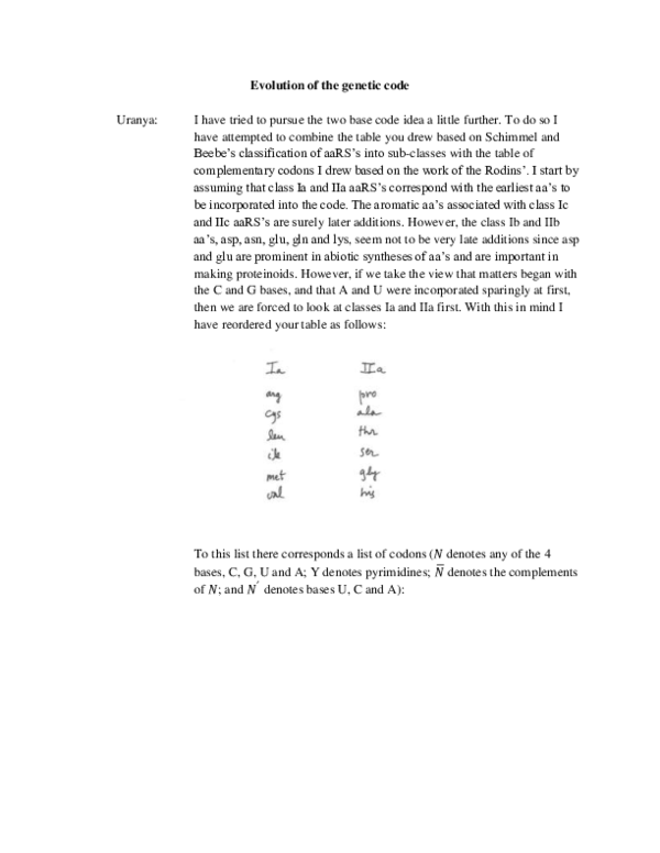 (PDF) Part 10 Evolution of the genetic code