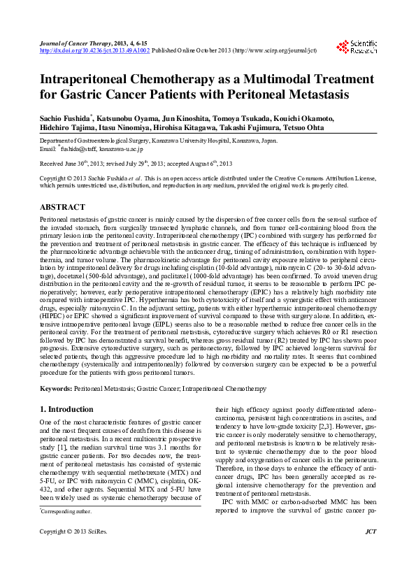 (PDF) Intraperitoneal Chemotherapy as a Multimodal Treatment for ...