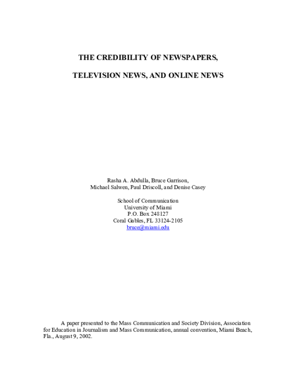 (PDF) The Credibility of Newspapers, Television News and Online News ...