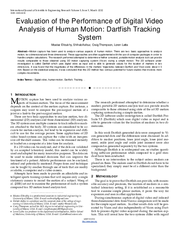 (PDF) Evaluation of the Performance of Digital Video Analysis of Human ...