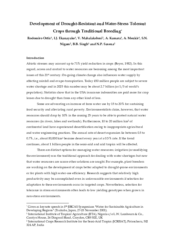 (PDF) Development of drought resistant and water stress tolerant crops ...