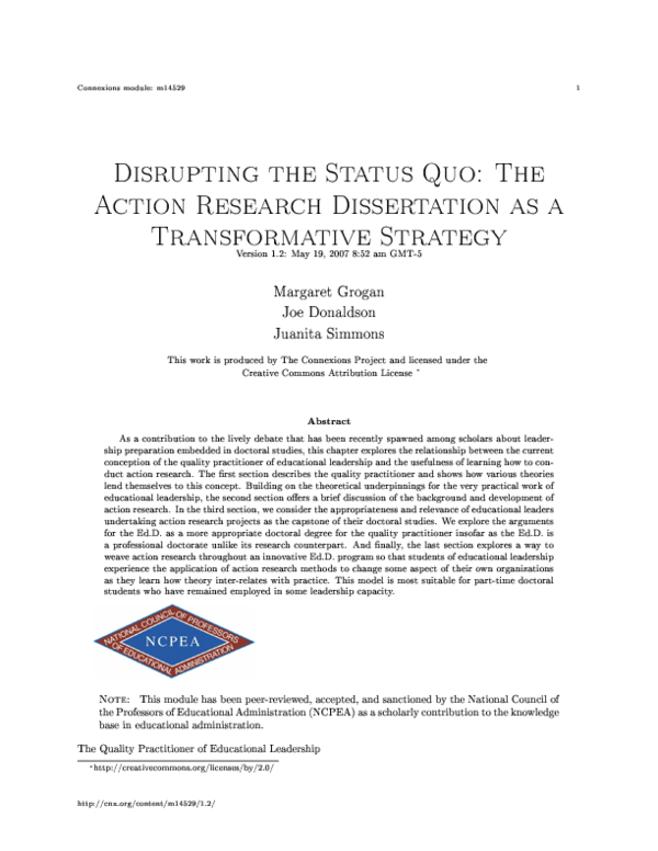 (PDF) Disrupting the Status Quo: The Action Research Dissertation as a ...