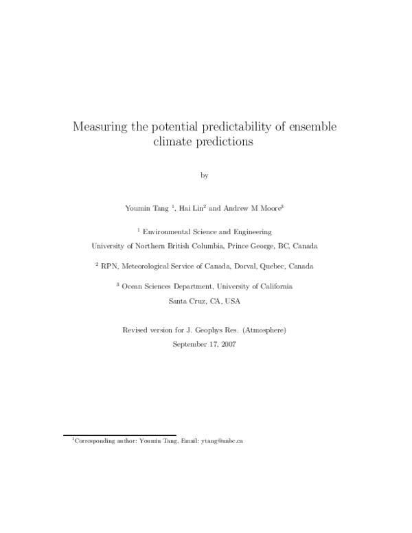 (PDF) Measuring the potential predictability of ensemble climate ...