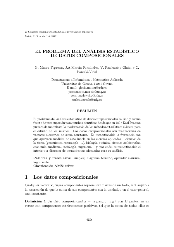 (PDF) El Problema Del an Alisis Estad Istico De Datos Composicionales