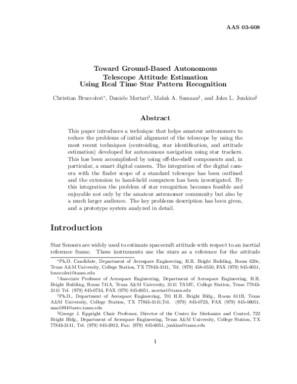 (PDF) Toward Ground-Based Autonomous Telescope Attitude Estimation Using Real Time Star Pattern ...
