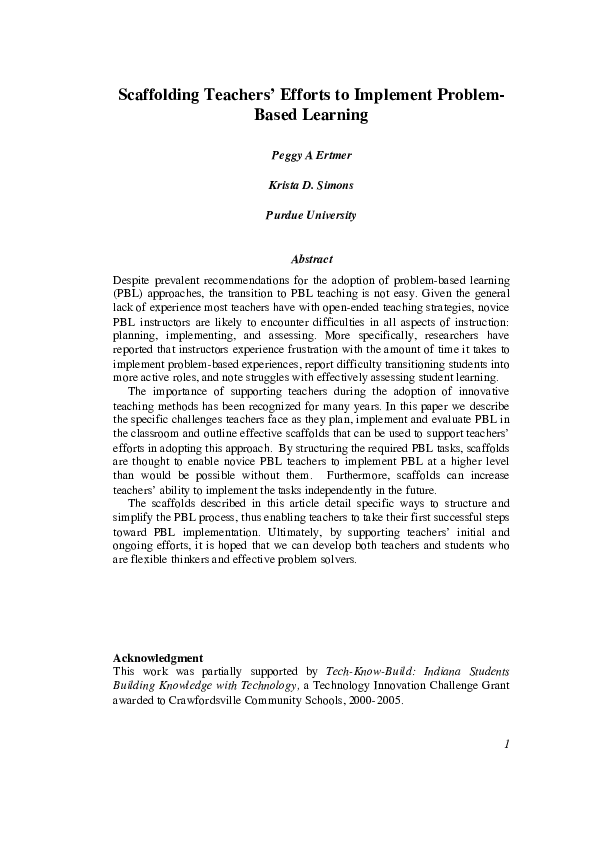 (PDF) Scaffolding Teachers' Efforts to Implement Problem-Based Learning
