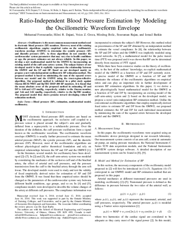 (PDF) Ratio-Independent Blood Pressure Estimation by Modeling the ...