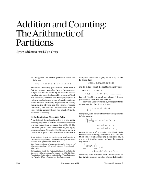 Pdf Addition And Counting The Arithmetic Of Partitions