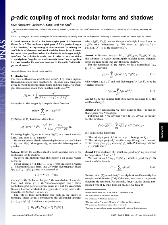 (PDF) P-Adic Coupling of Mock Modular Forms and Shadows