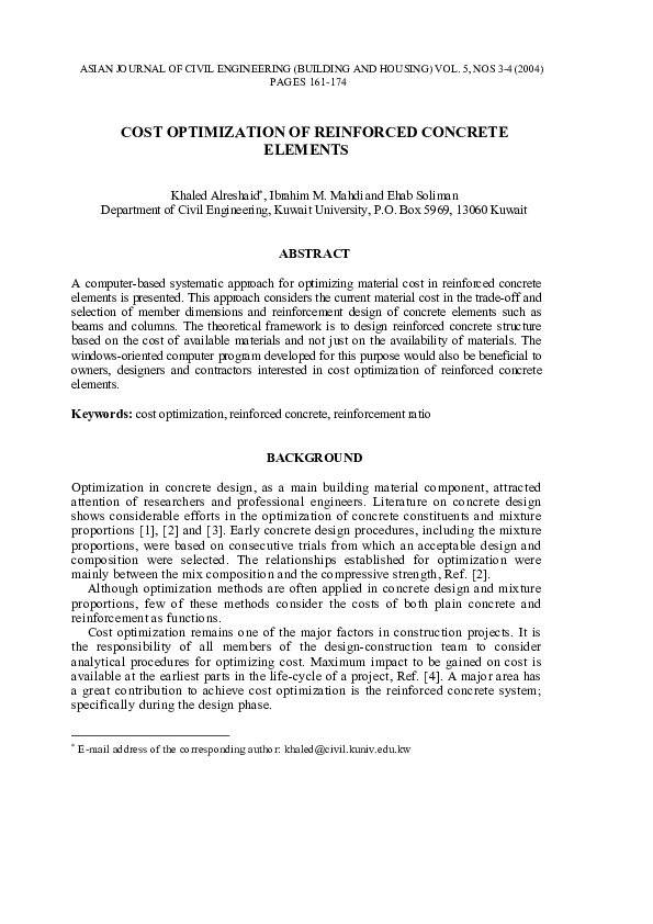 Pdf Cost Optimization Of Reinforced Concrete Elements